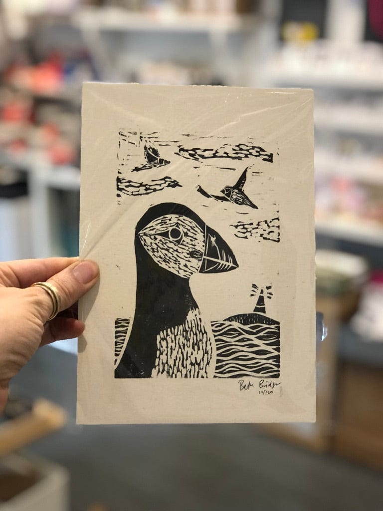 Puffin Lino Print – Paper Plane Bristol